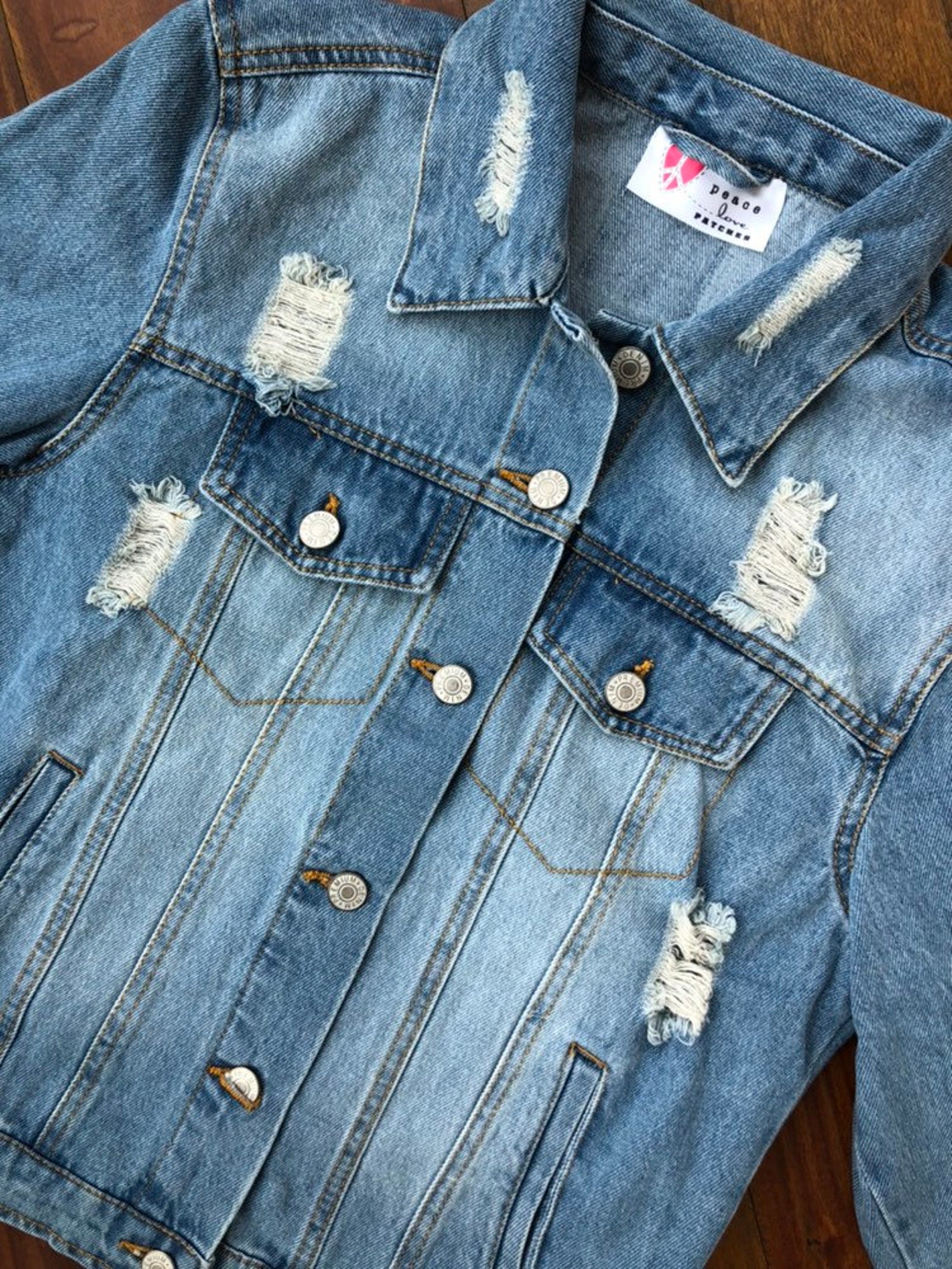 Denim "mama" Jean Jacket With Evil-eye Heart Patch - Etsy