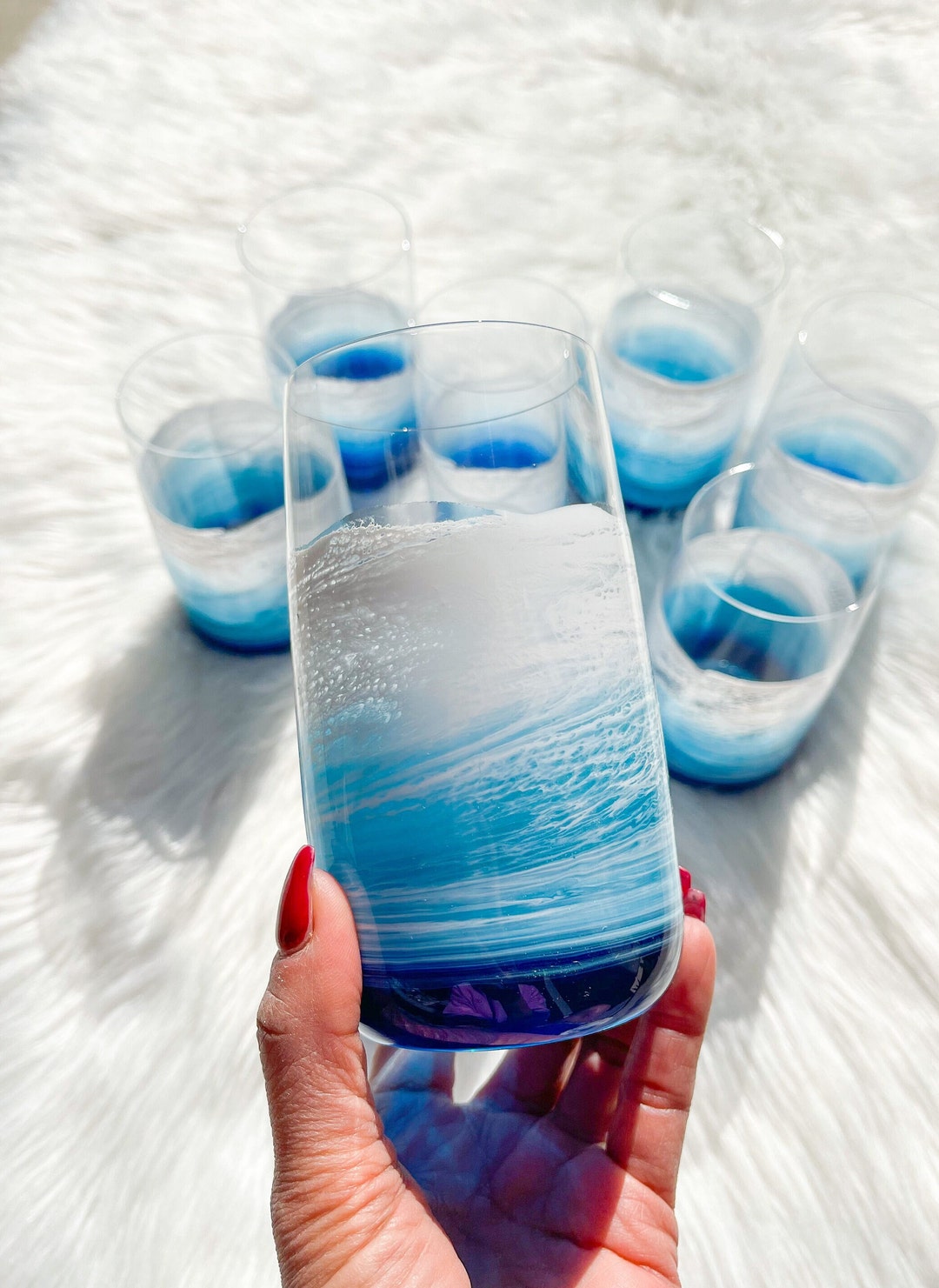 Ocean Waves Wine Glasses | Housewarming Gift | Epoxy Resin Ocean ...