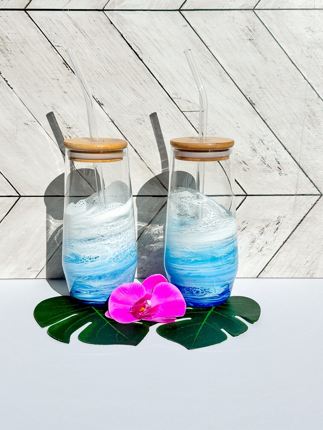 Ocean Waves Wine Highball Glass | Housewarming Gift | Epoxy Resin Ocean ...