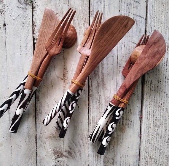 SALE a set of 3 wooden spoons wooden cutlery wooden folks wooden spoons wooden butter knife gift for mom wooden utensils