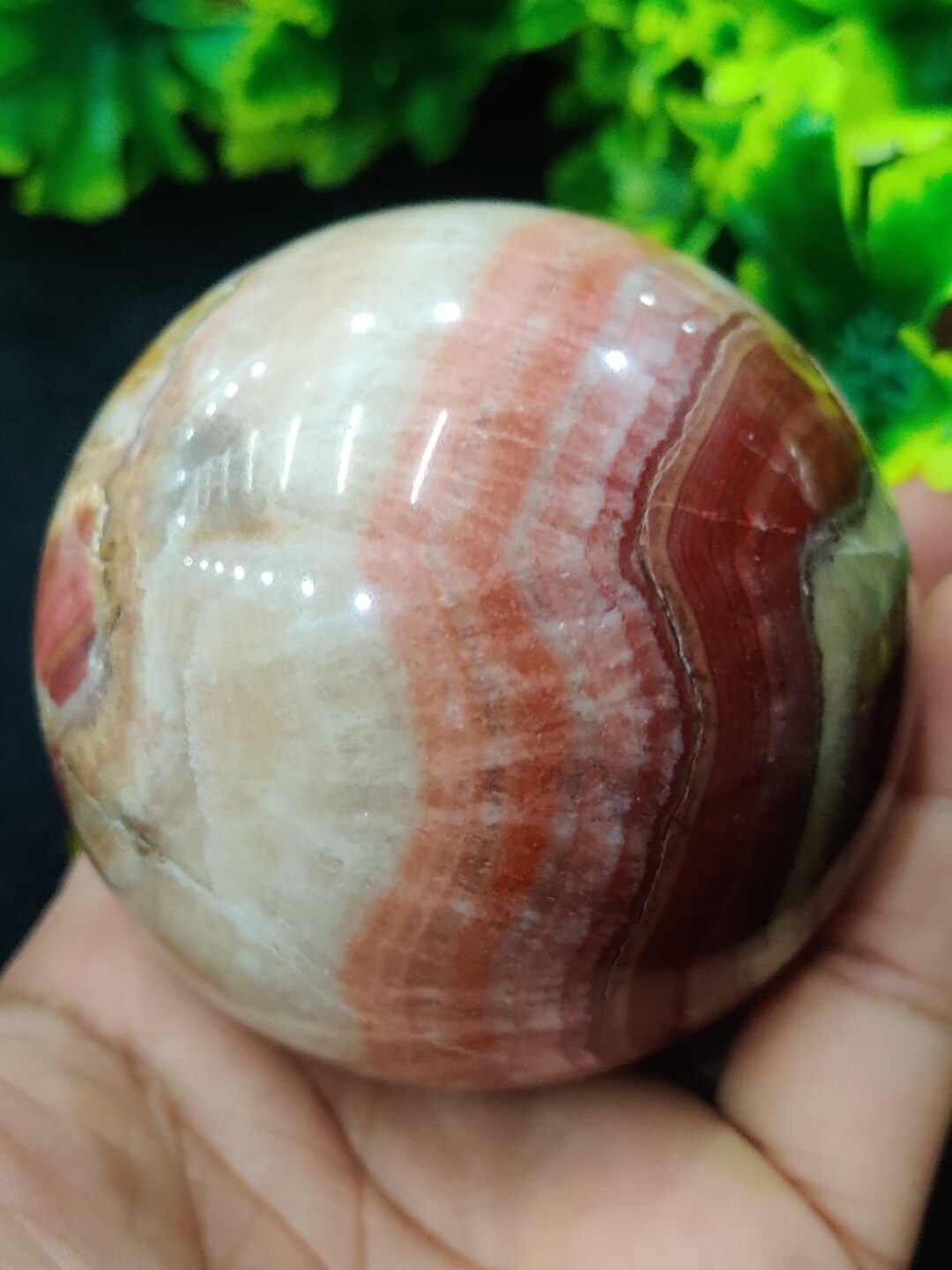 Tri-color Banded Calcite Sphere Pink White Brown Stone Ball Orb 424 ...