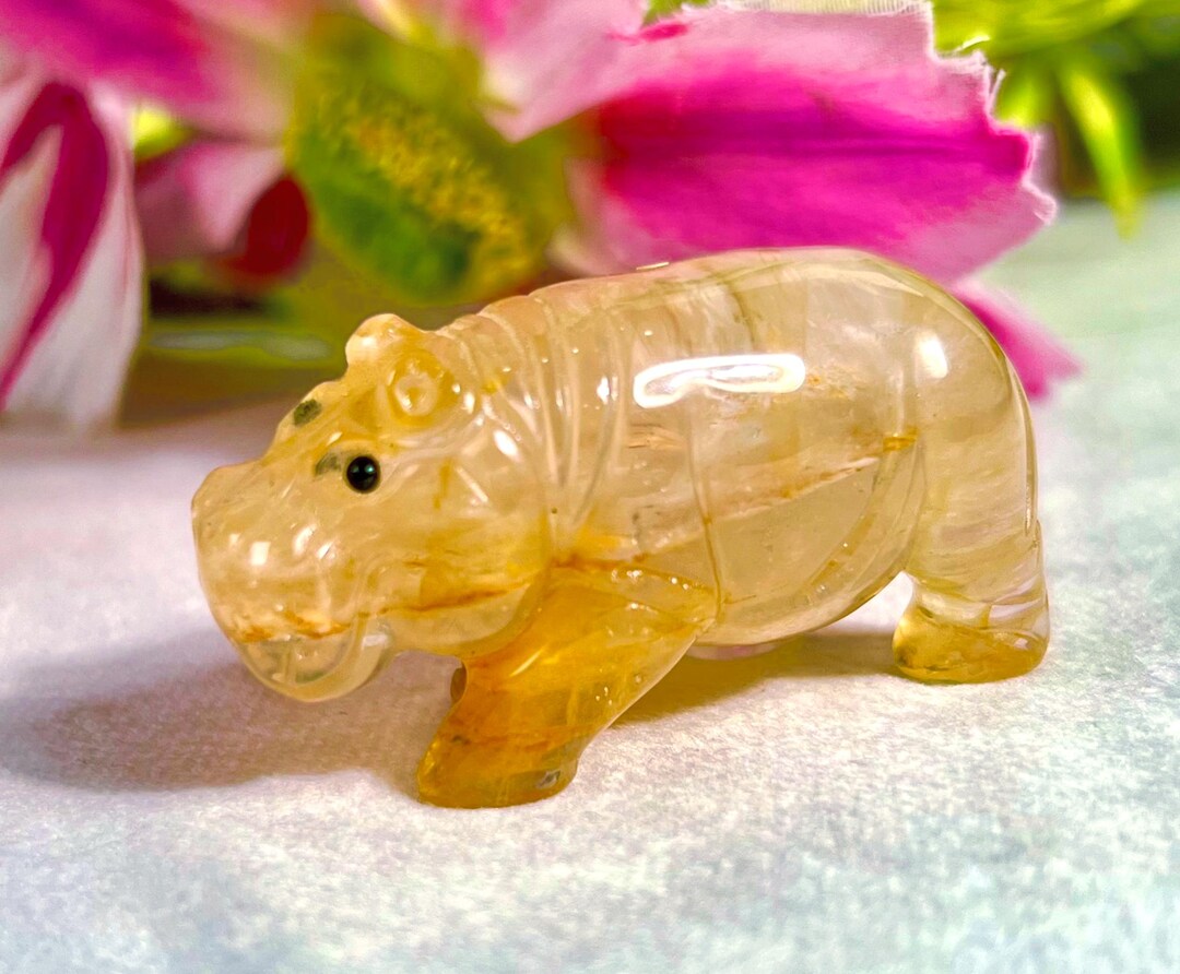 Yellow Golden Healer Quartz Stone Hippo Hippopotamus Sculptural Hand ...