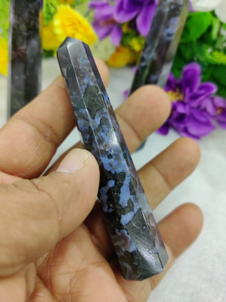 Mystic Merlinite Stone Indigo Gabbro Wand Obelisks Point One - Etsy