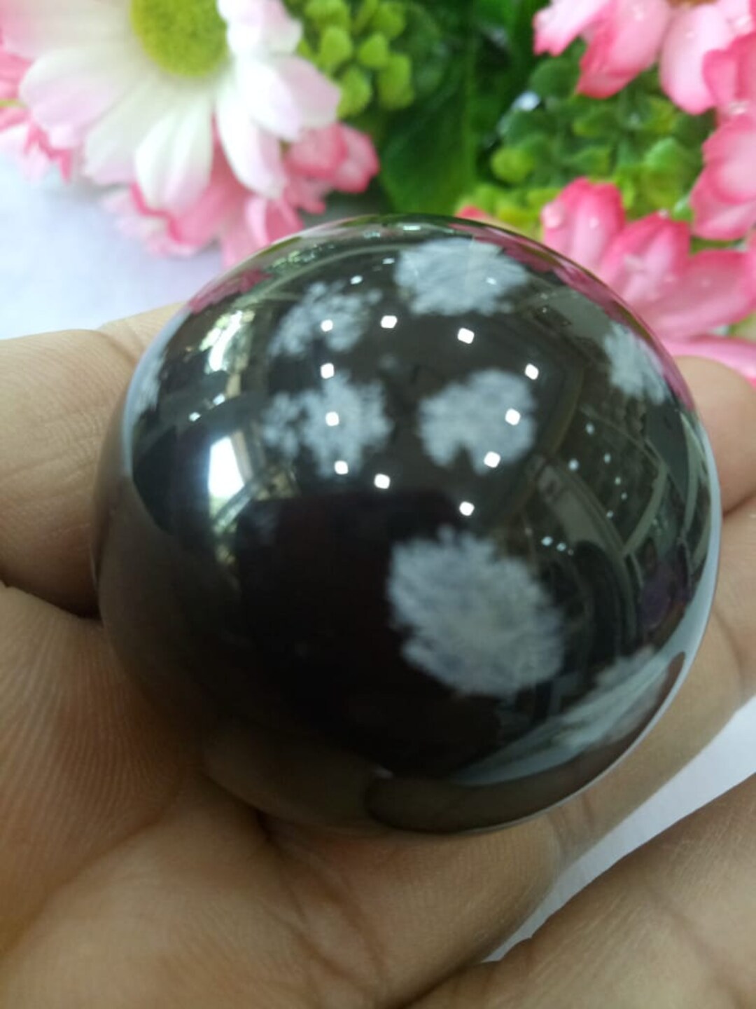 Snowflake Obsidian Stone Sphere Ball Orb 40 MM Healing Energy for ...