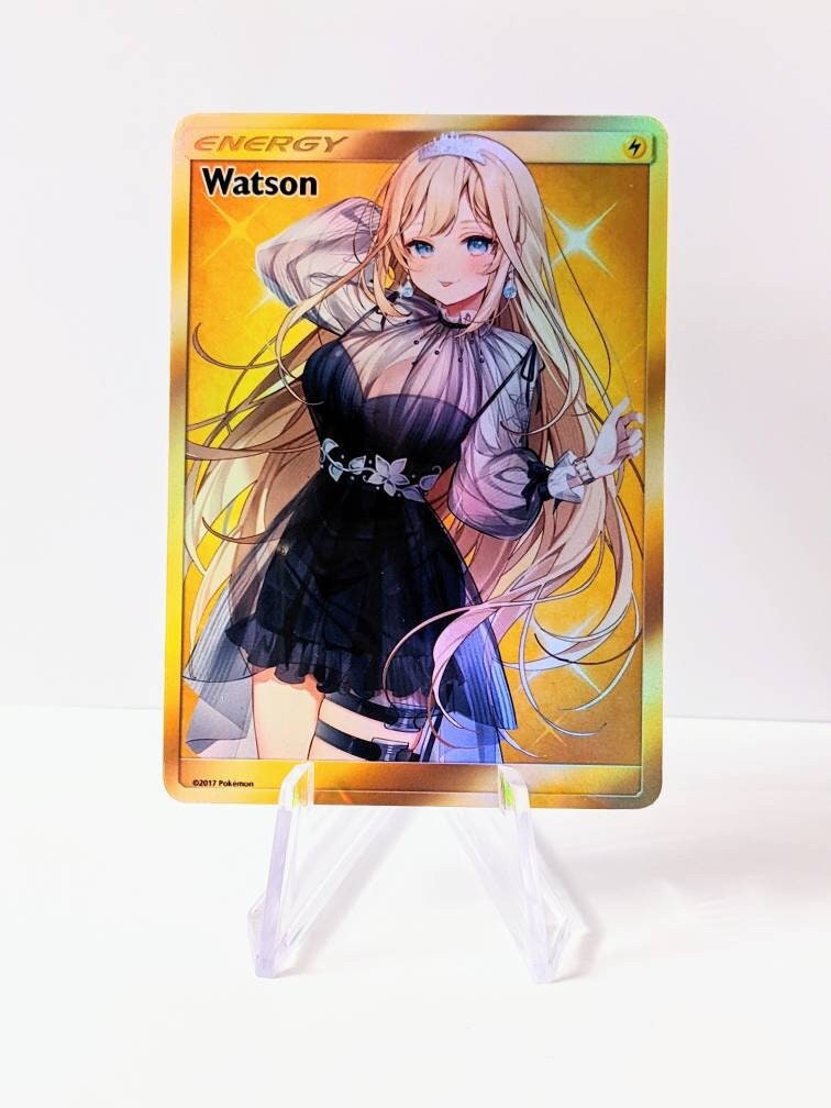Full Art Holographic Pokemon Orica Custom Waifu Card Gawr Gura Energy ...