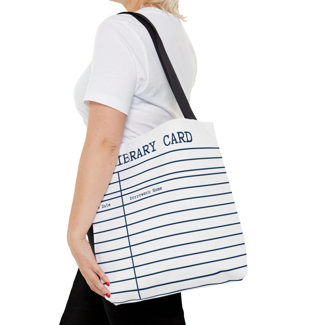 Vintage Library Card Tote Bag Blue & White, Bookish Tote Bag, Bookish ...