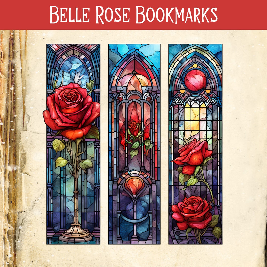 Stained Glass Rose Bookmark Set or Individual, Valentines Day Bookmark ...