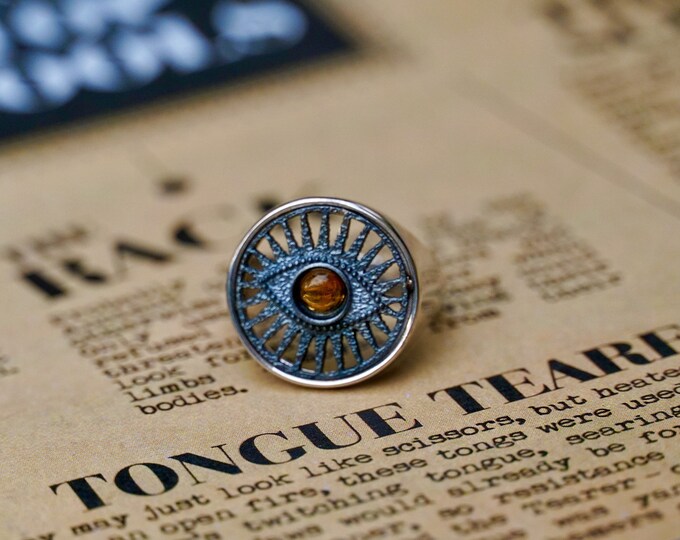 THIRD EYE RING Handmade 925K Sterling Silver Natural Tourmaline Orange ...