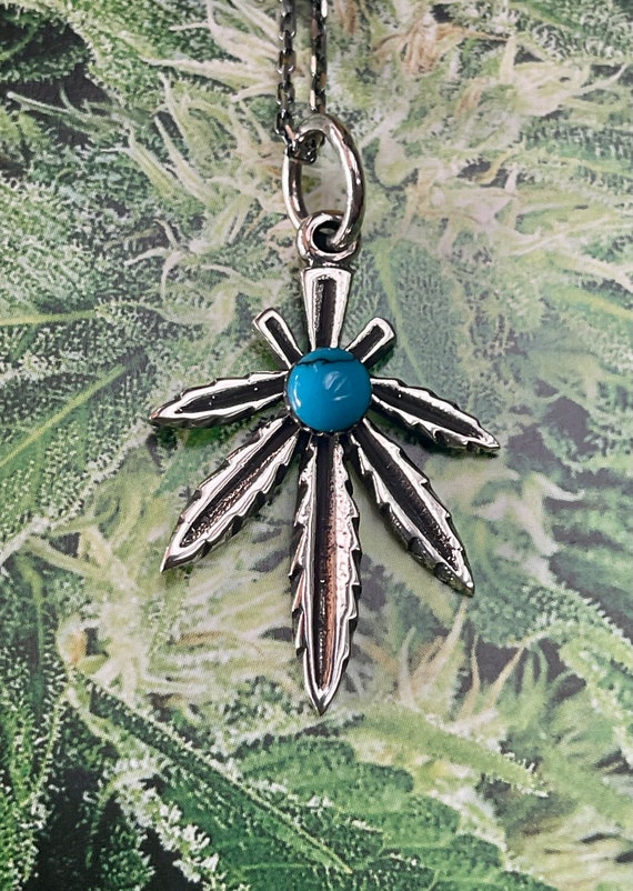 Marijuana Turquoise Weed Leaf 925K Sterling Silver CZ - Etsy