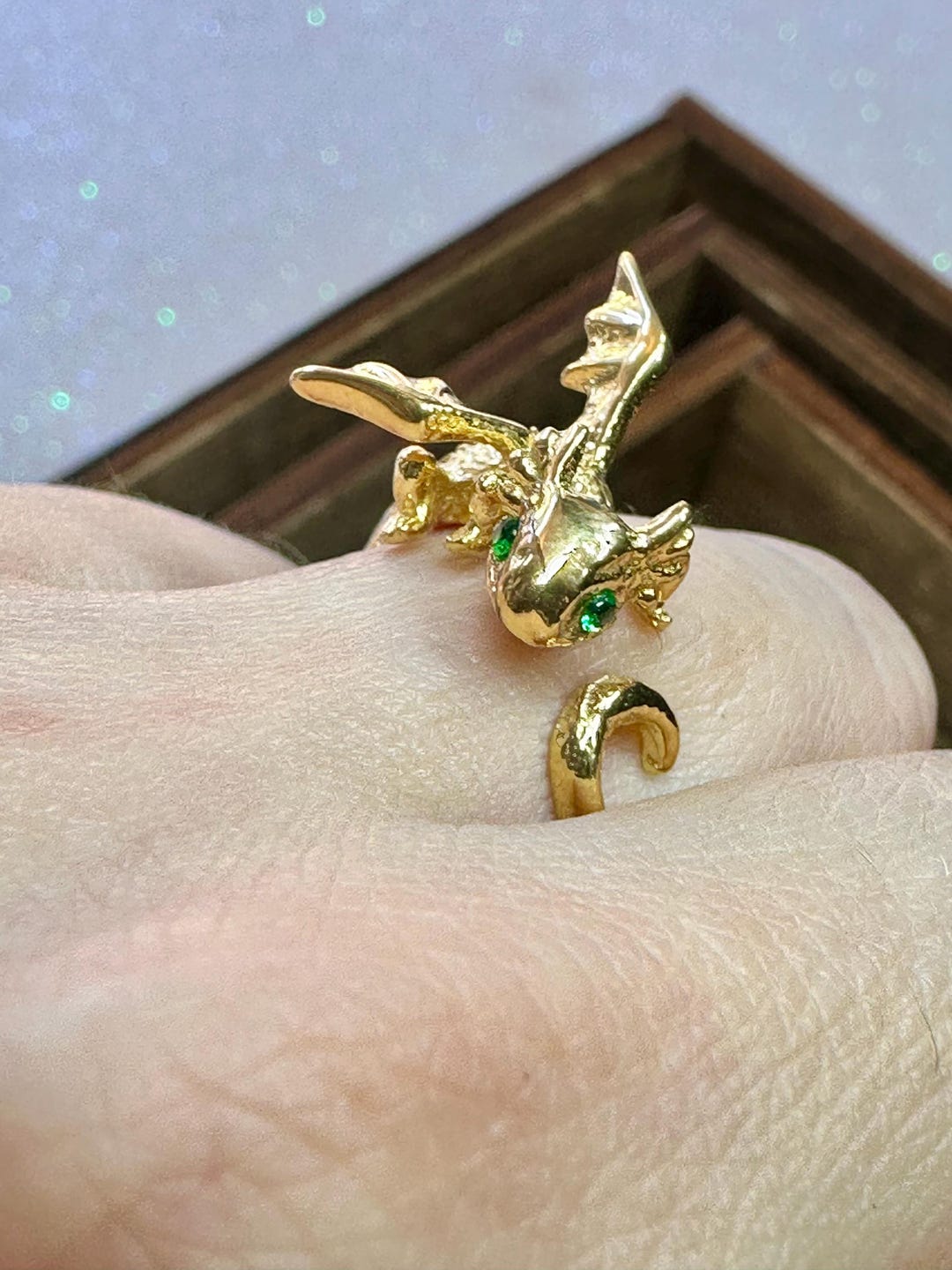 Sterling Silver Baby Dragon Ring, Emerald Green Eyes - Etsy