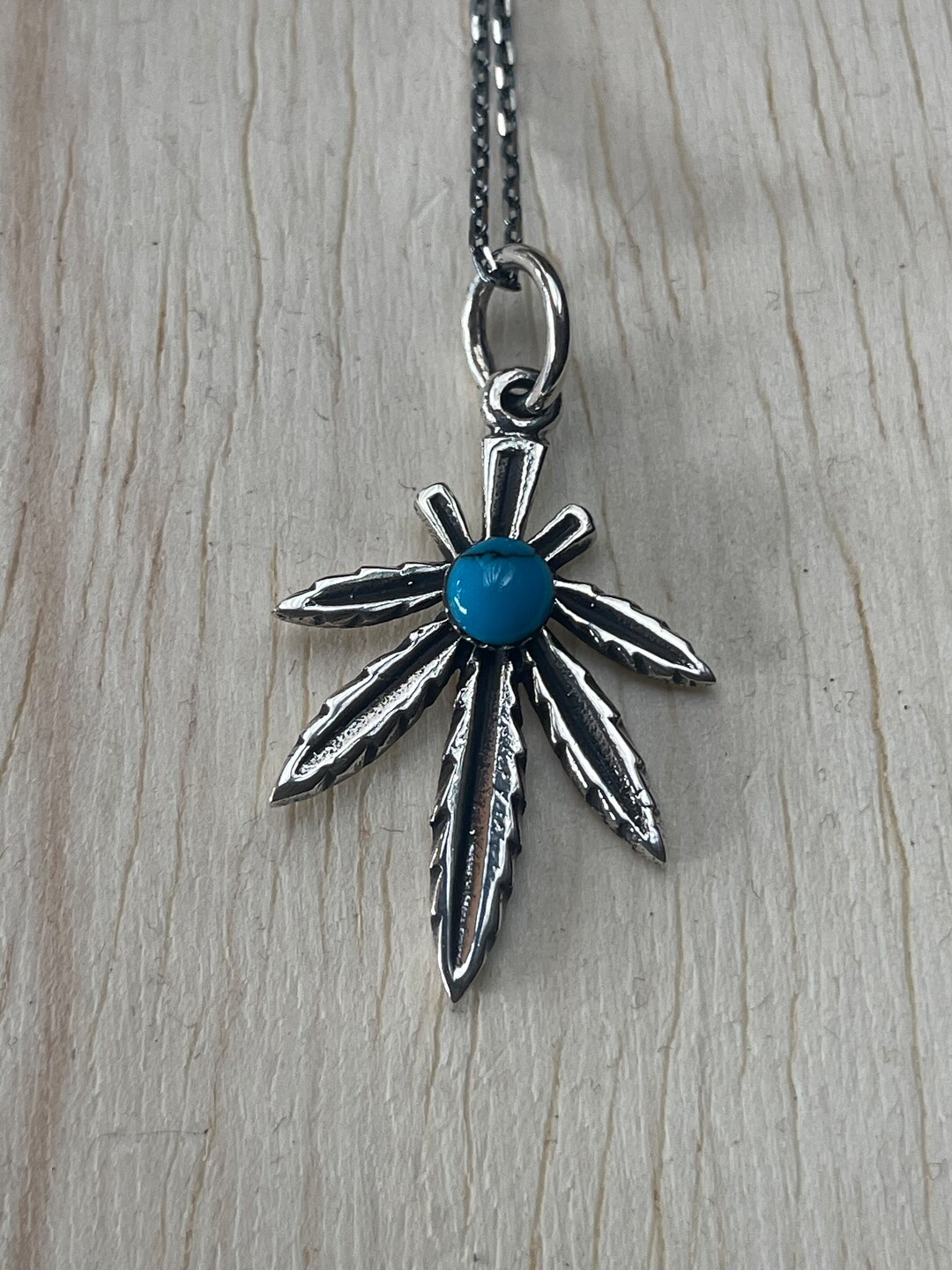 Marijuana Turquoise Weed Leaf 925K Sterling Silver CZ Minimalist ...