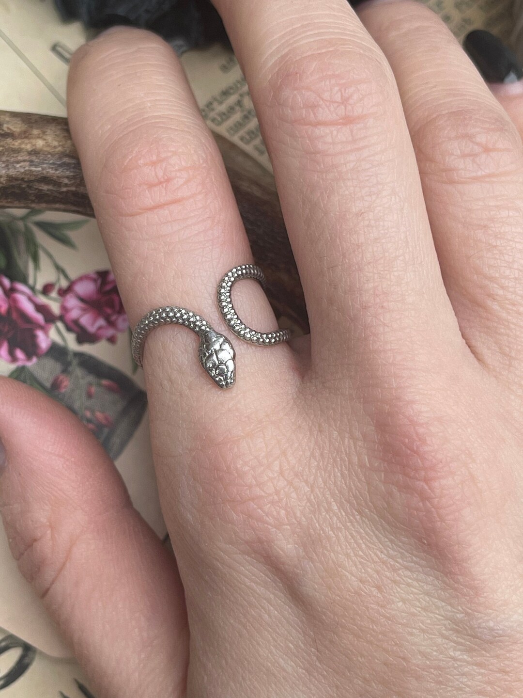 Minimalist Snake Ring • Gold Plated 925 Sterling Silver, Adjustable ...
