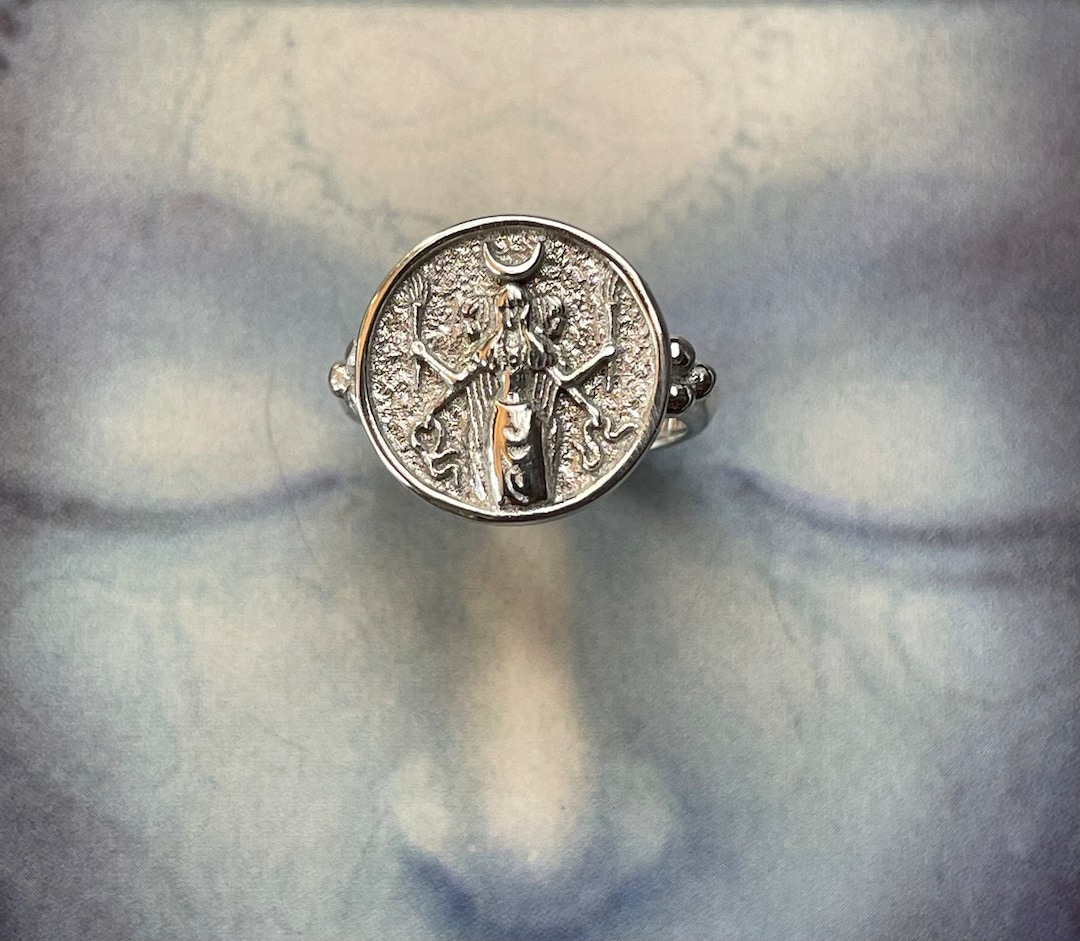 HECATE Coin Ring • 925 Sterling Silver, Rhodium Plated, Goddess ...