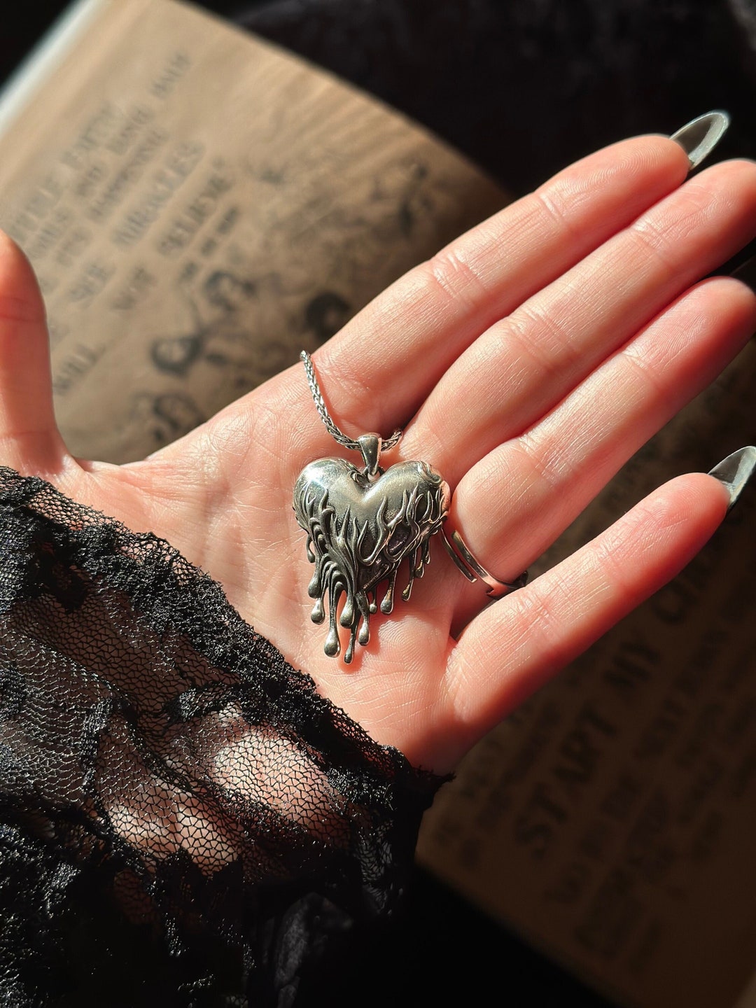 DRIPPING HEART 925k Sterling Silver Necklace With Chain - Etsy