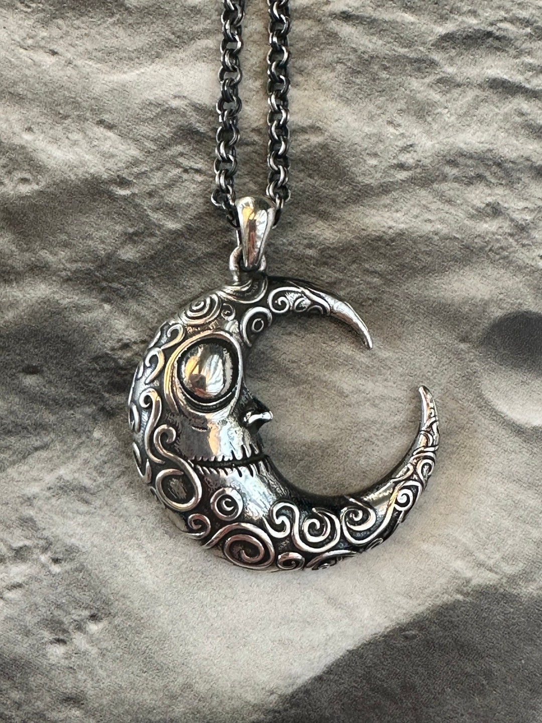 GOTHIC CRESCENT MOON Necklace Sterling Silver Tim Burton-inspired - Etsy