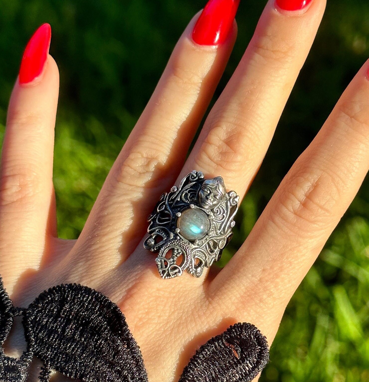 HECATE RING MOONSTONE Triple Goddess Sterling Silver 925K Handcrafted ...