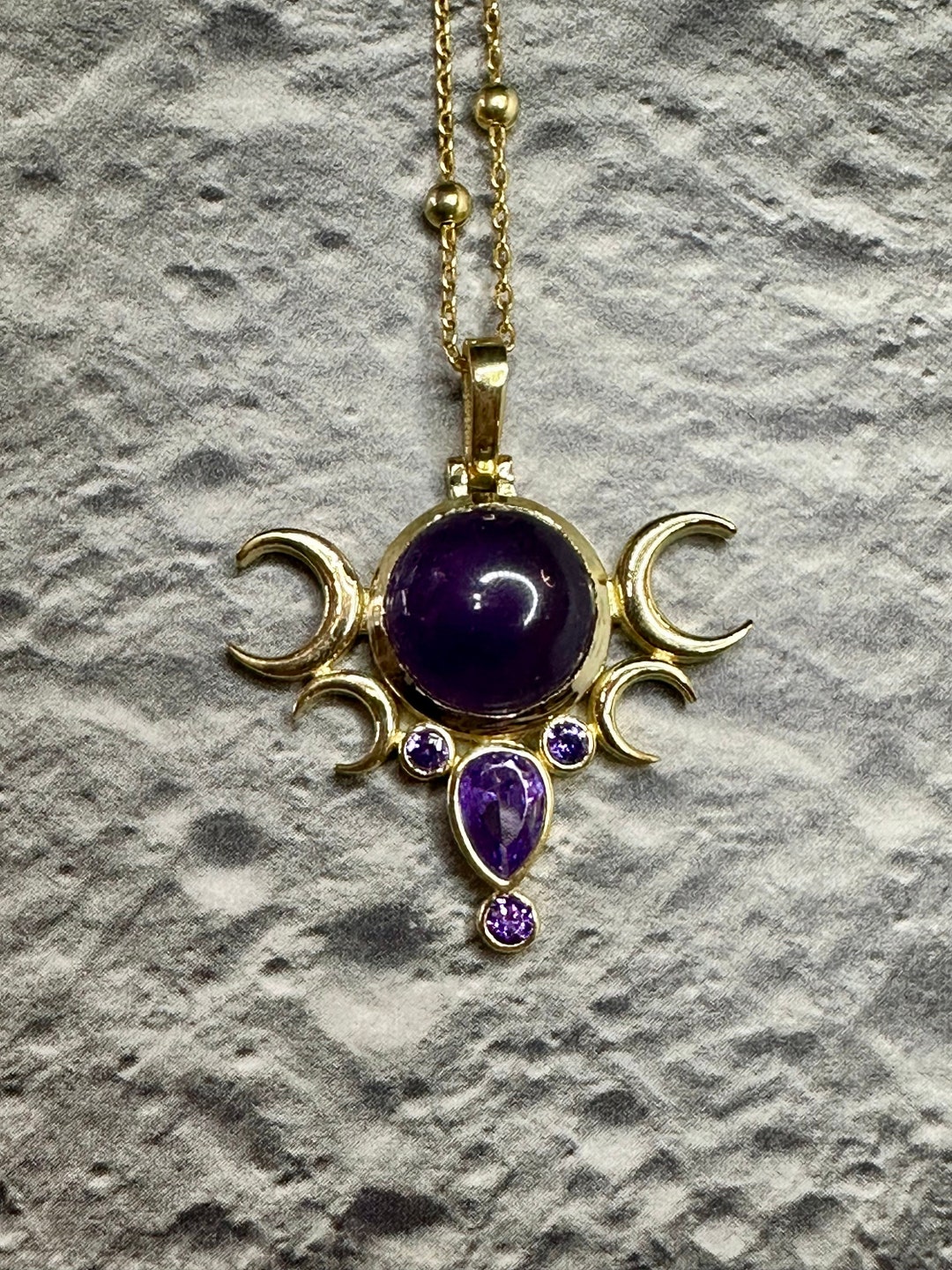 GOLD AMETHYST Five Moons, Purple Moon Phases, Sterling Silver 925K ...