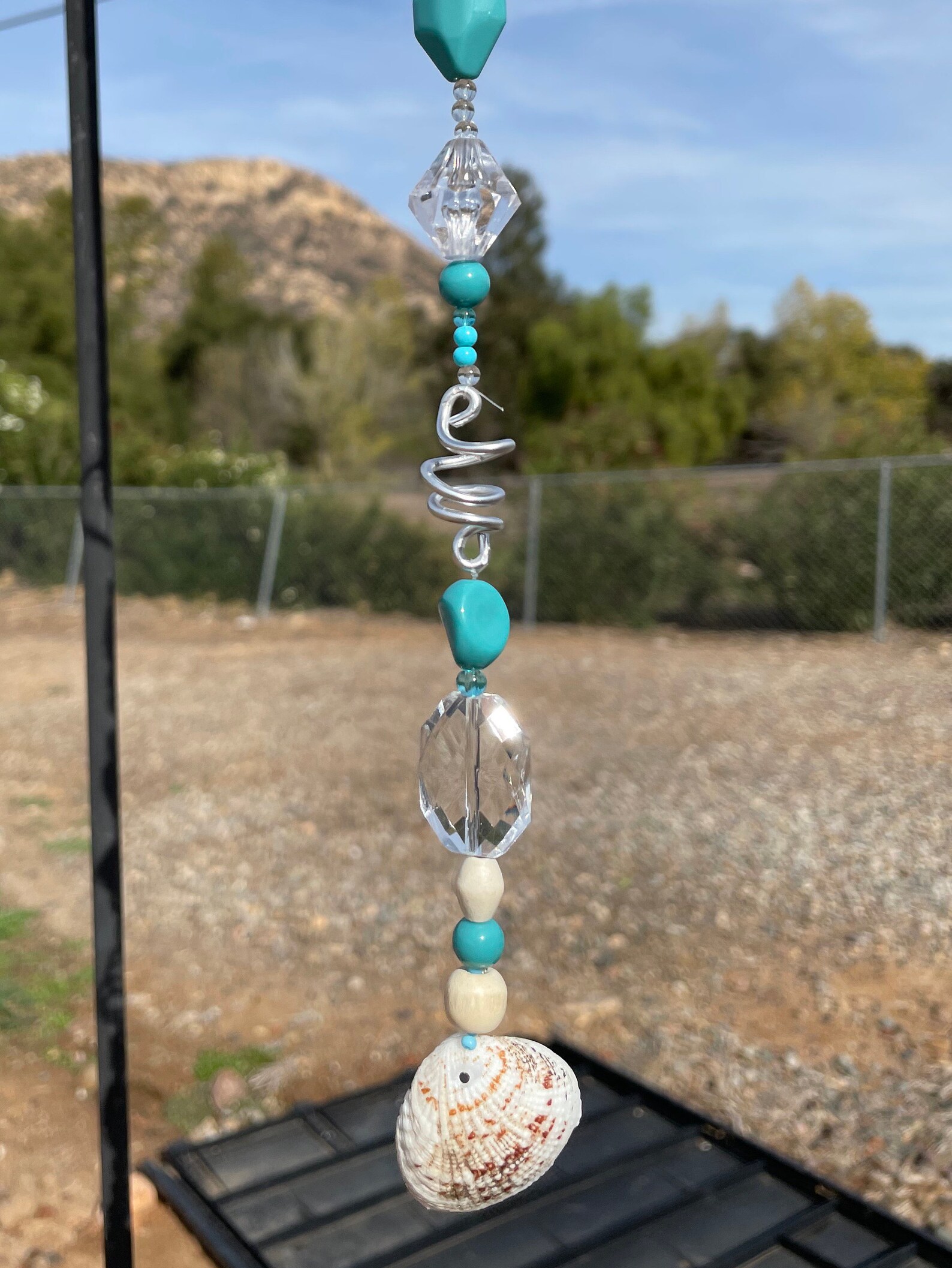 Blue Seashell Suncatcher, Single Strand Windchime, Boho Yard Art - Etsy