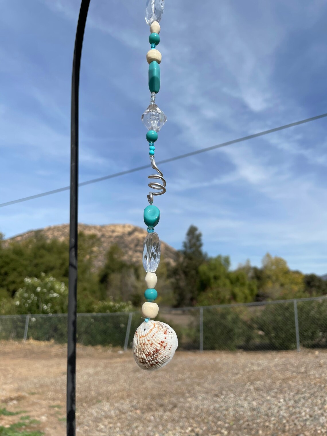 Blue Seashell Suncatcher, Single Strand Windchime, Boho Yard Art - Etsy