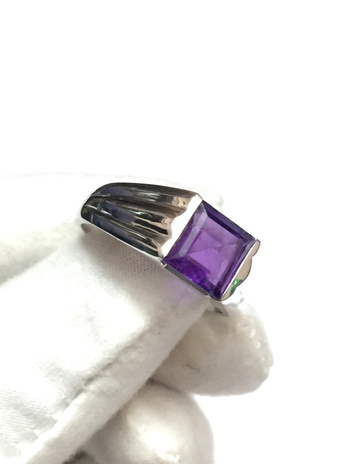 Silver 7 Mm Square Amethyst Ring Genuine Amethyst Ring | Etsy