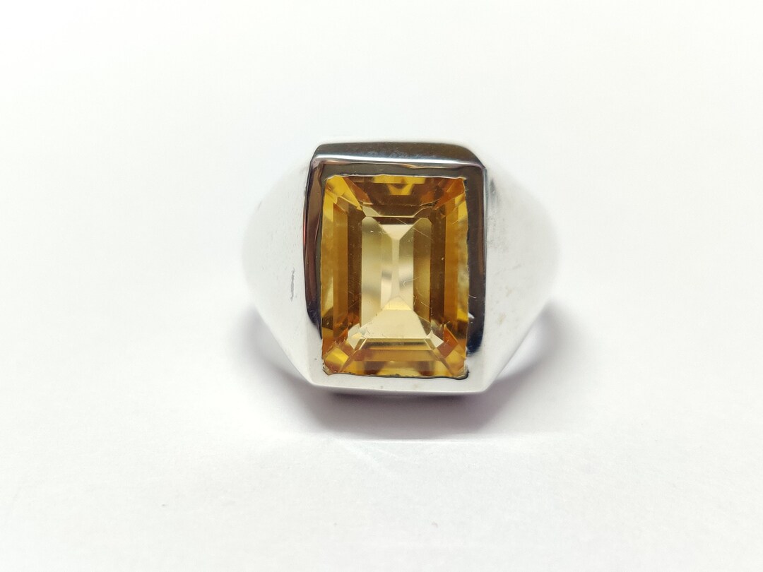 Large Citrine Statement Ring Big Citrine Cocktail Ring 10x14 Baguette ...