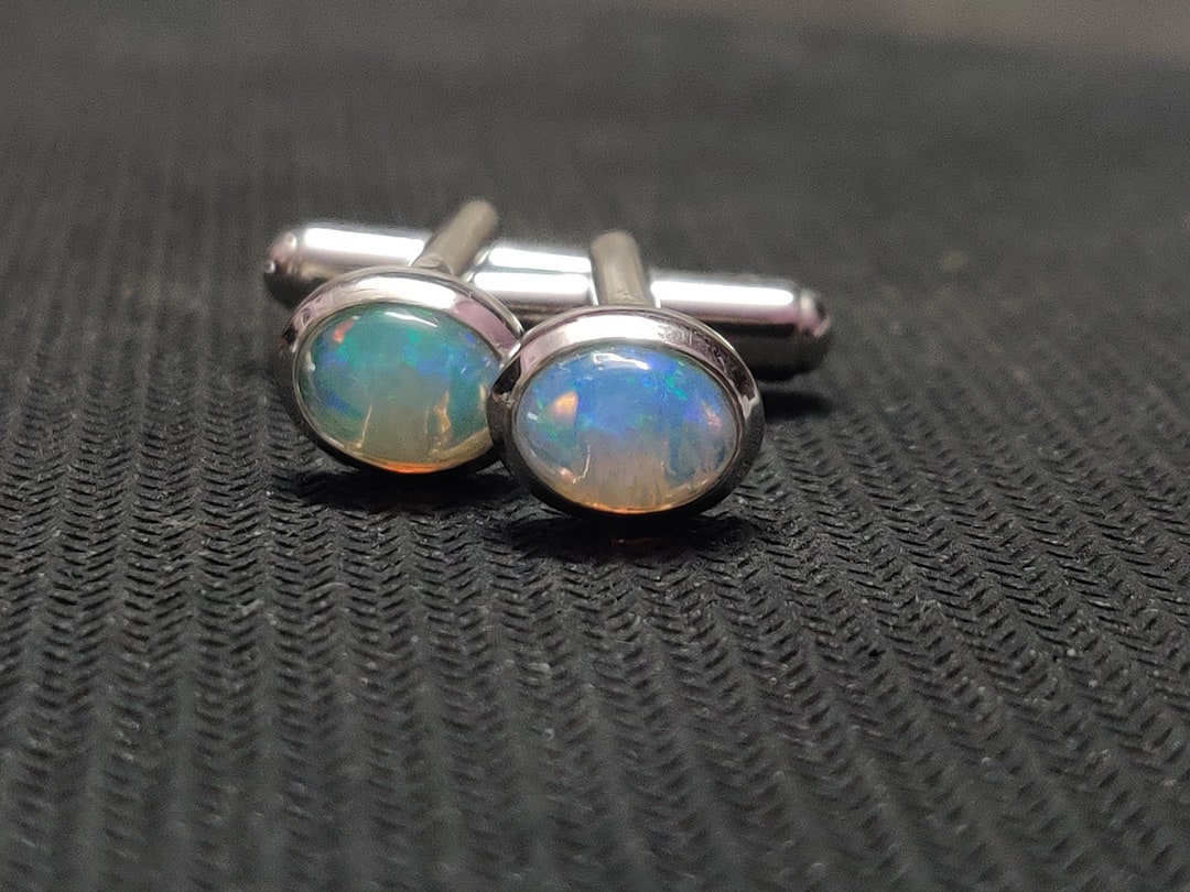 Opal Cufflinks Sterling Silver Cufflinks Silver Fire Opal Cuff Links High Quality Ethiopian Opal ...