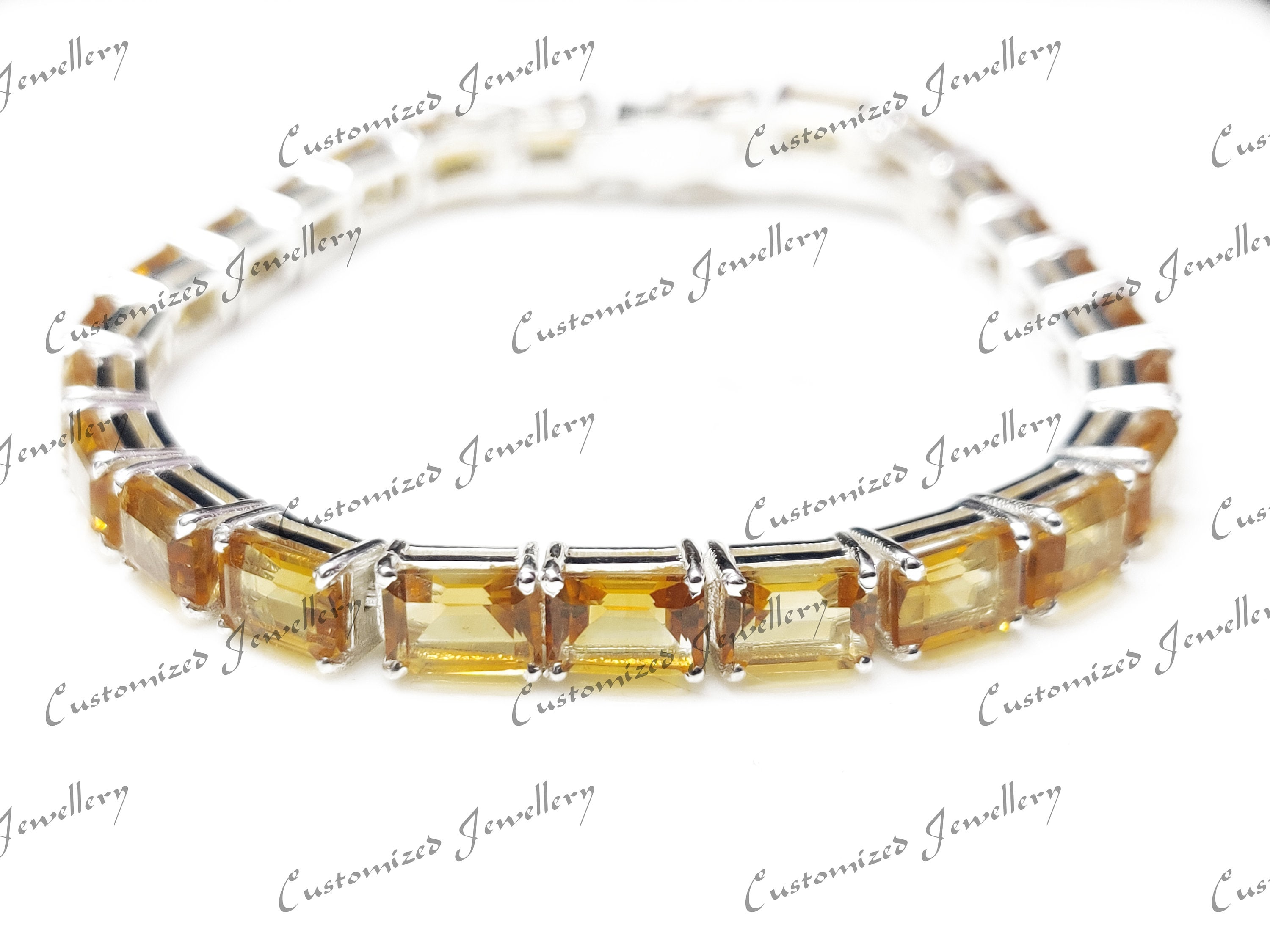 Mens Citrine Tennis Bracelet 925 Silver Citrine Emerald Cut - Etsy