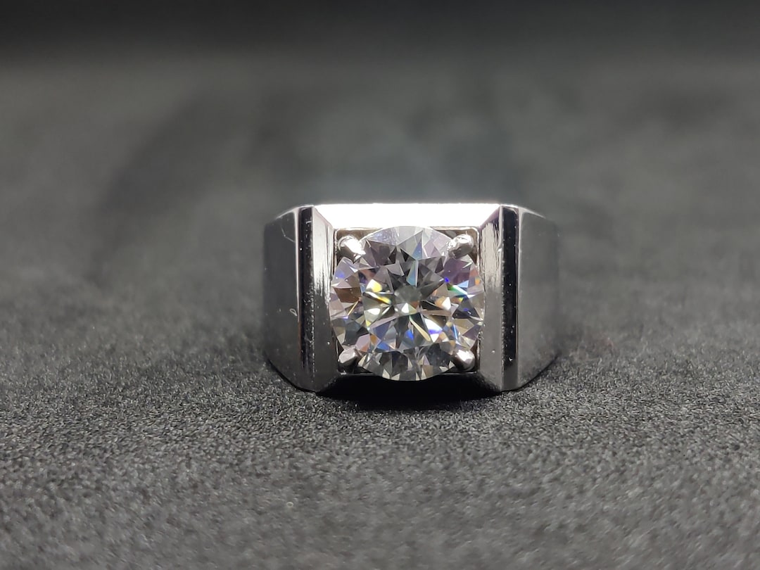 3 Ct Moissanite Men Ring Solid Silver Heavy Mens Moissanite Ring 925 ...