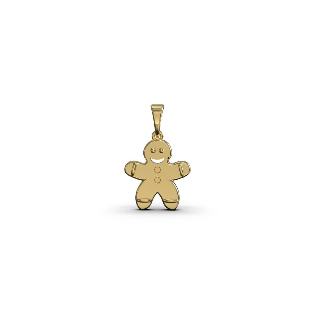 14k Yellow Gold Gingerbread Man Pendant, Christmas Cookie Charm - Etsy
