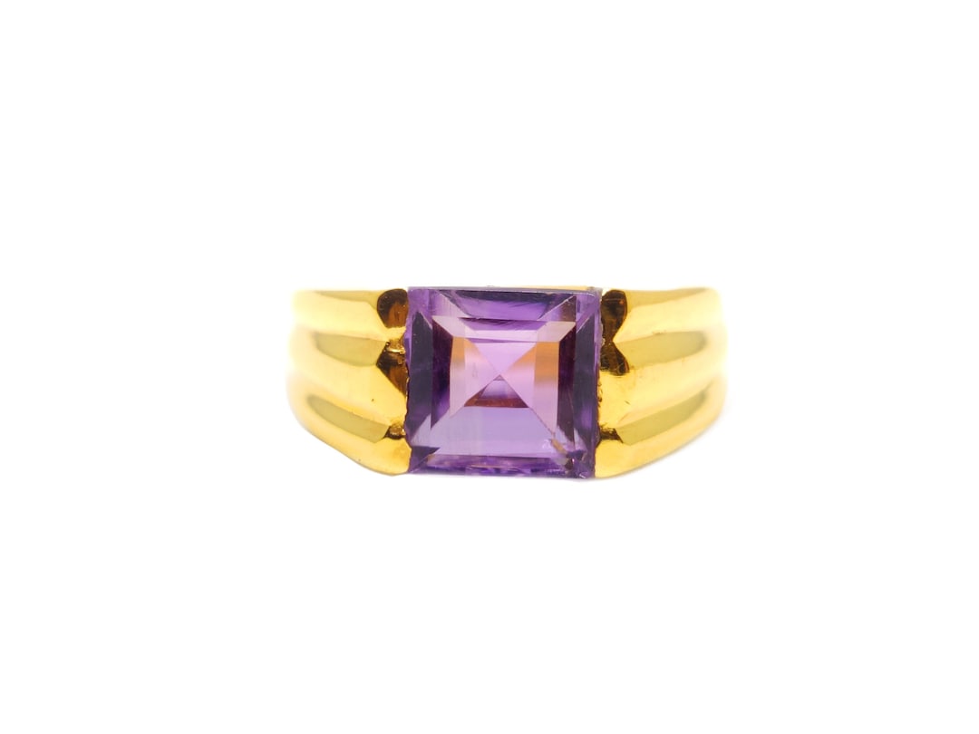 10K Gold Amethyst Mens Ring Solid Gold Amethyst Statement Ring Natural Amethyst Mens Band 10K ...