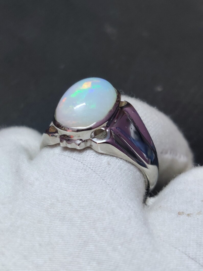 Ethiopian Opal Men's Ring, 925 Sterling Silver, Oval Statement Ring - Etsy