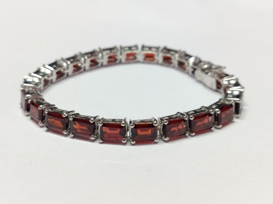 Silver Garnet Bracelet Sterling Silver Garnet Bracelet Red Octagon ...