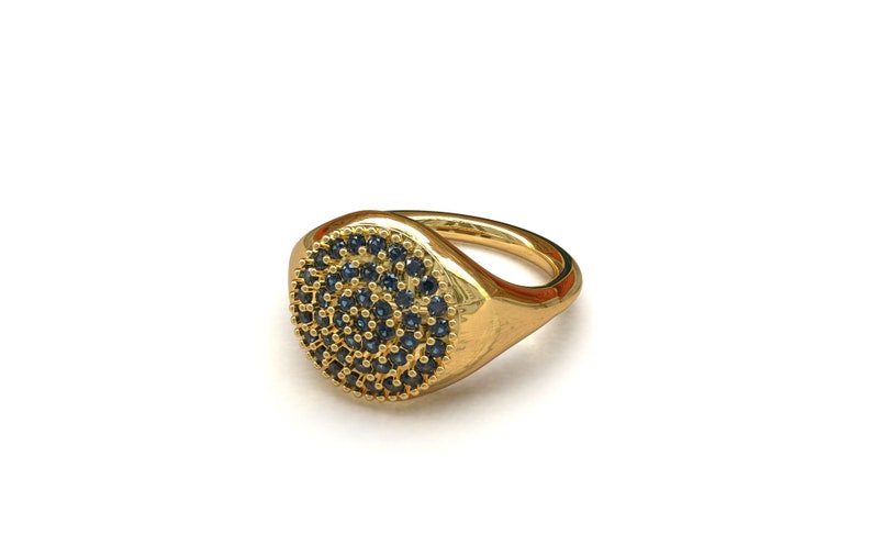 18K Gold Men's Pinky Ring, Blue Sapphire Signet Ring - Etsy