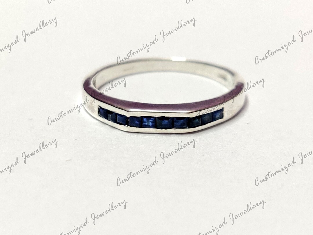 Blue Sapphire Stacking Ring Natural Sapphire Stackable Band 925 Silver ...