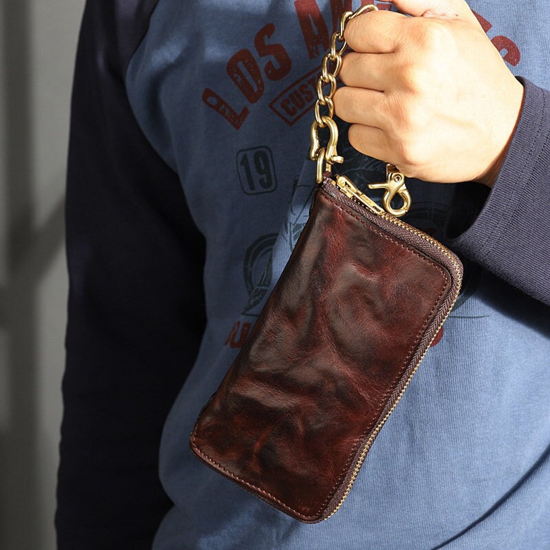 Leather Chain Wallet,mens Leather Long Wallet,bifold Leather Zipper ...