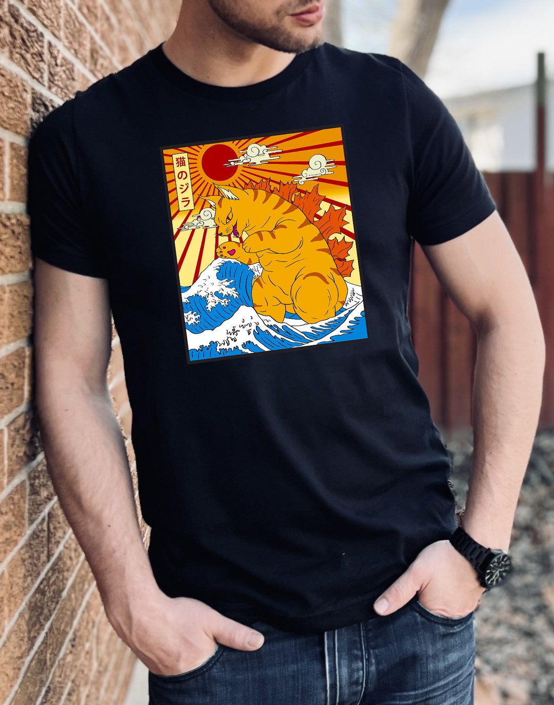 Catzilla Shirt, Synthwave Cat Shirt, Cat Lover Shirt, Great Wave of ...