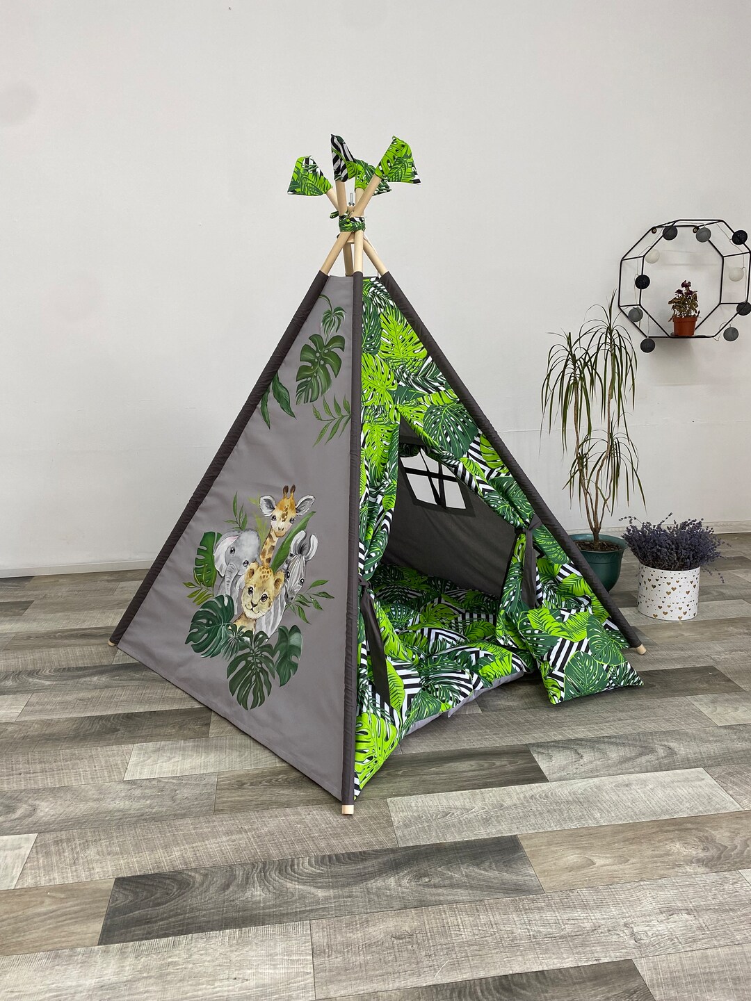 Safari Animals Cotton Indoor Playhouse, Jungle Teepee Tent - Etsy