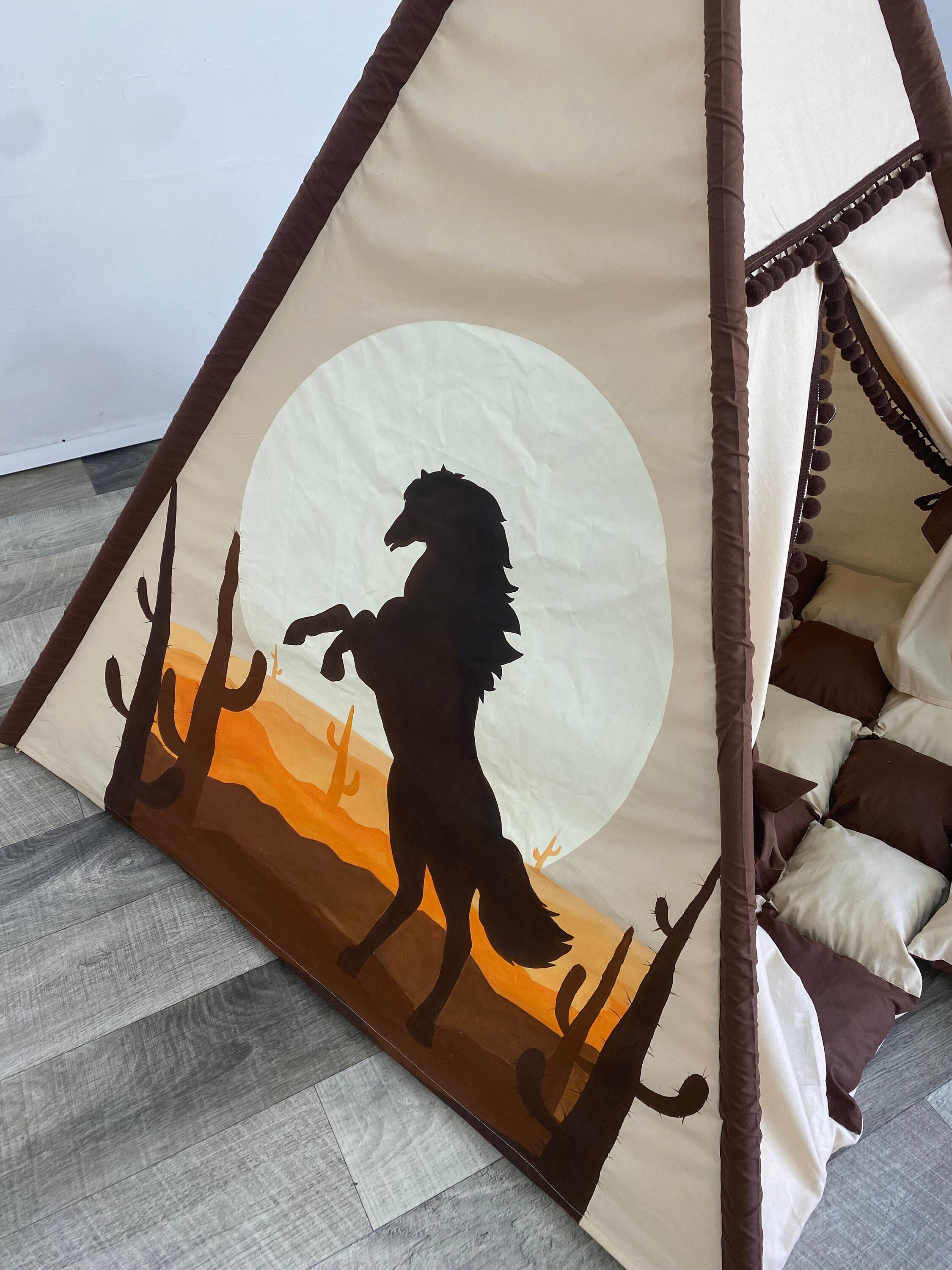 Western Horse Tipi Tent, Texas Cowboy Play Teeepee, Boho Southwest Toys ...