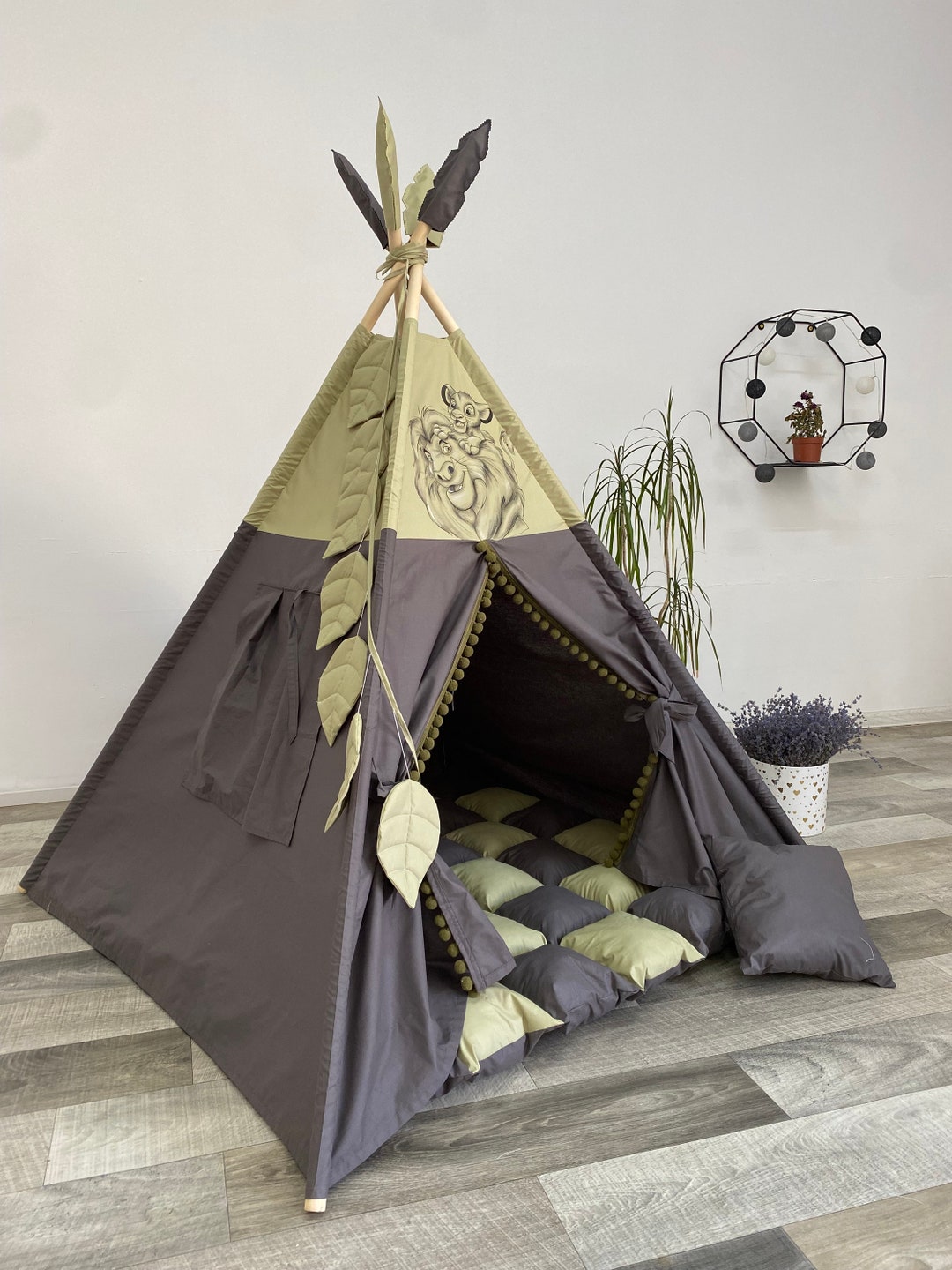 Teepee Tent for Kids With Hand Drawing Lion, Tipi Zelt Kinder - Etsy