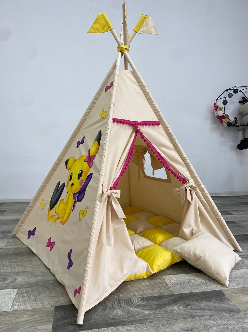 Pikachu Teepee for Kids With Hand Drawing Tipi Tent Cotton - Etsy