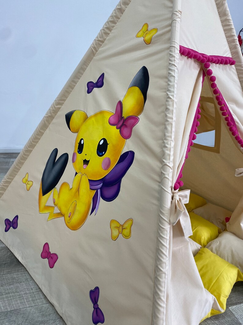 Pikachu Teepee for Kids With Hand Drawing Tipi Tent Cotton - Etsy