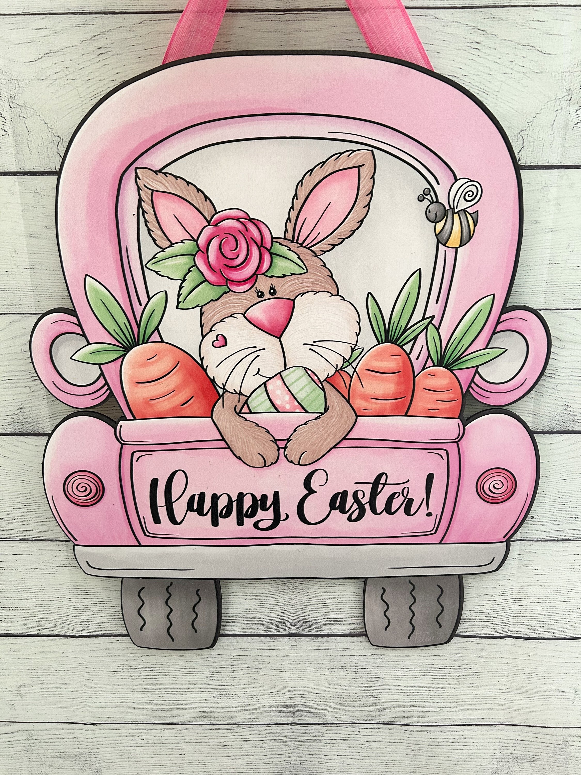 Easter Door Hanger, Bunny Truck Hanger, Pastel Easter Door Hanger ...