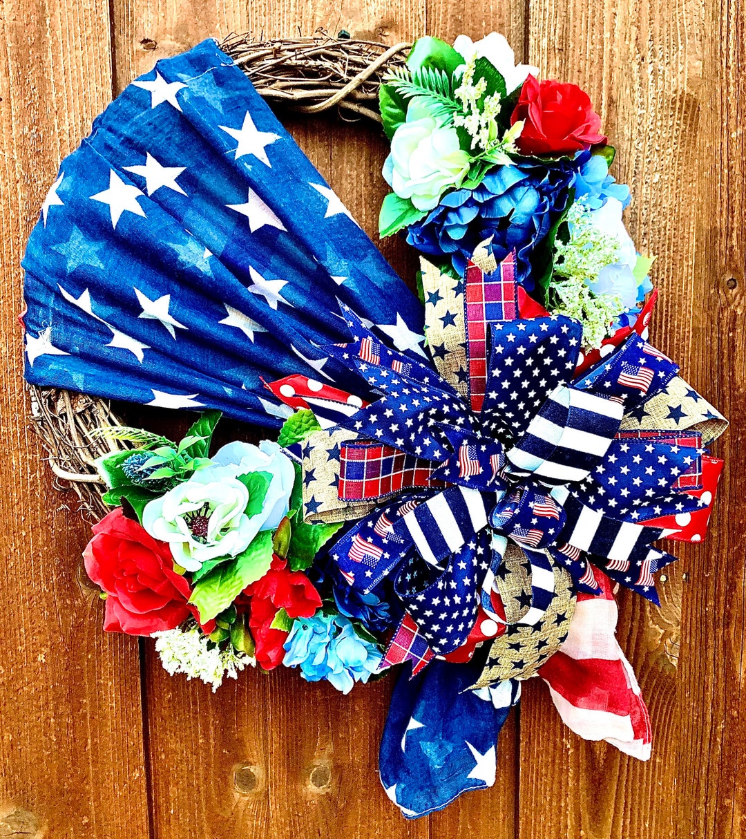 Primitive Grapevine Patriotic Flag Wreath Floral Patriotic - Etsy