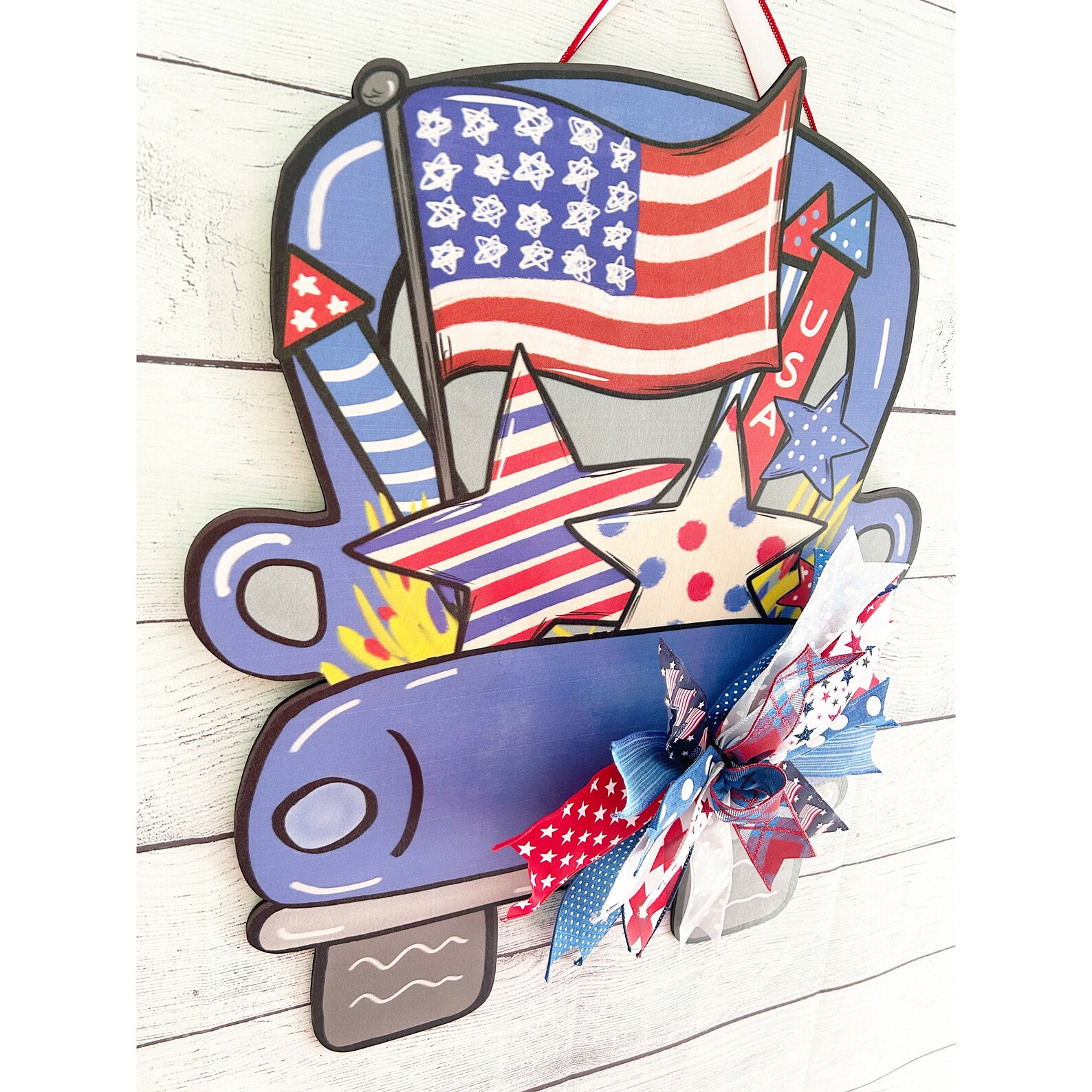 Fourth of July Everyday Welcome Wreath, Veterans Retirement Gift, Thin ...