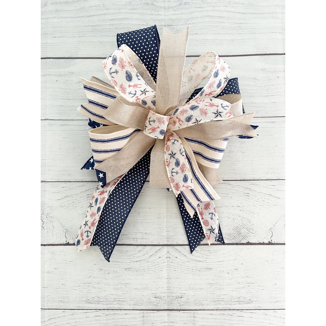 Coastal Bow for Wreath, Crab and Lobster Bow for Lantern, Beach Themed ...
