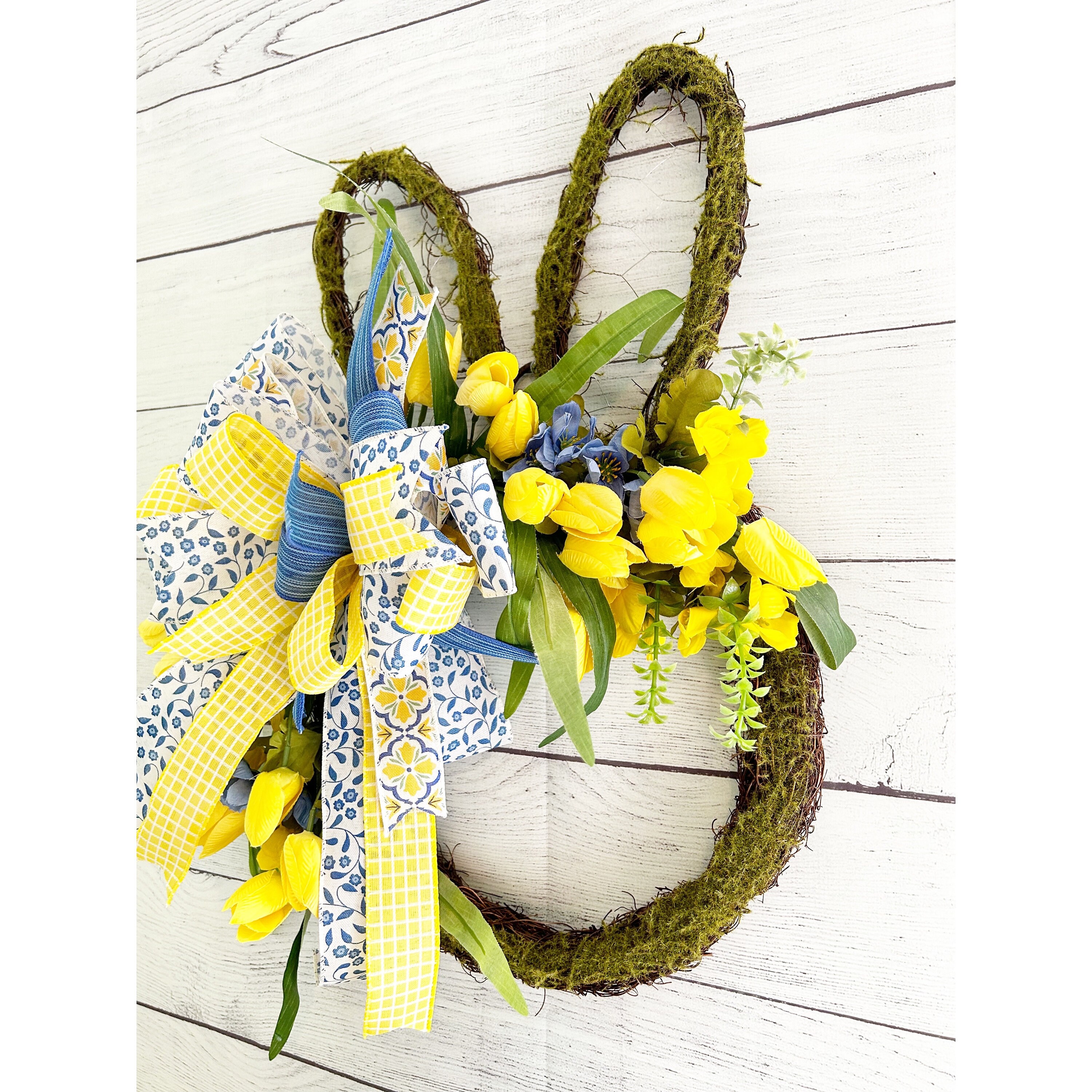 Easter Floral Grapevine Bunny Wreath for Front Door, Easter Bunny ...
