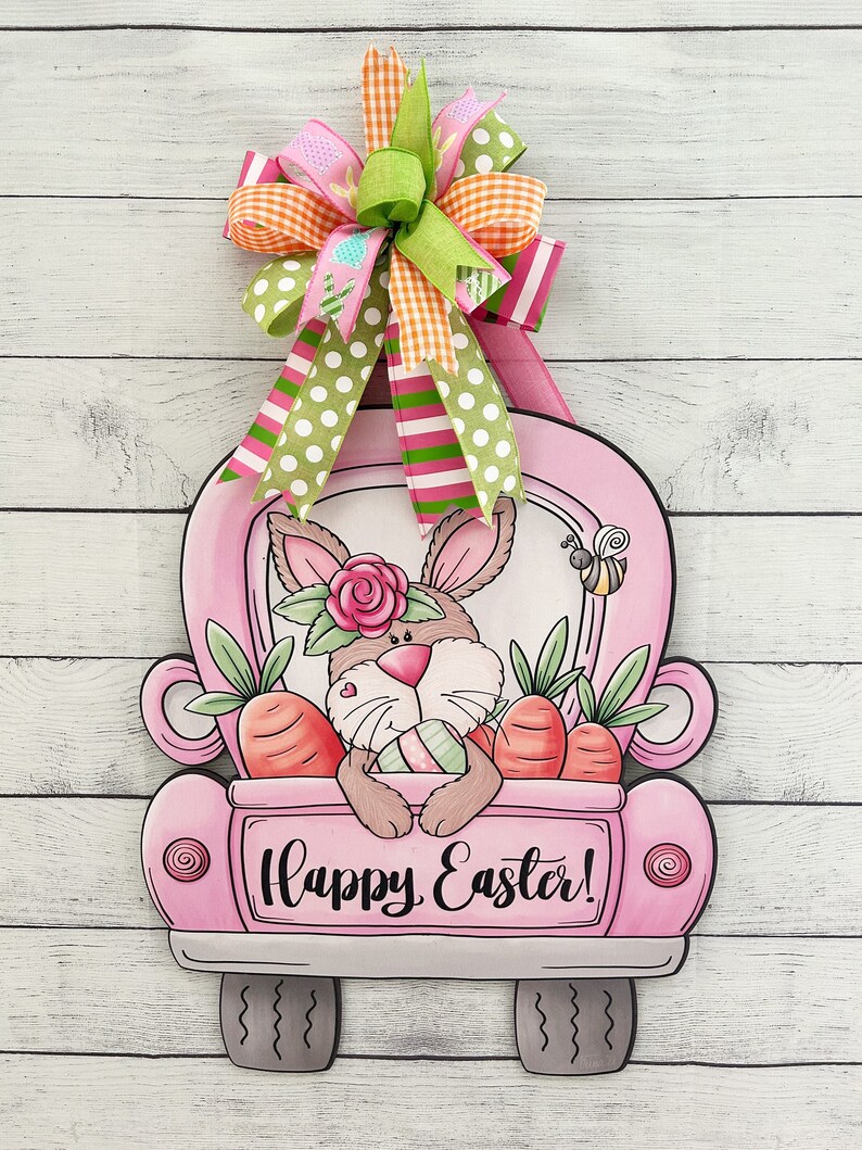 Easter Door Hanger, Bunny Truck Hanger, Pastel Easter Door Hanger ...