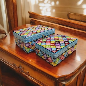 Hand Painted Wooden Boxes Set of 2- Stackable Mango Wood Boxes, Indian ...