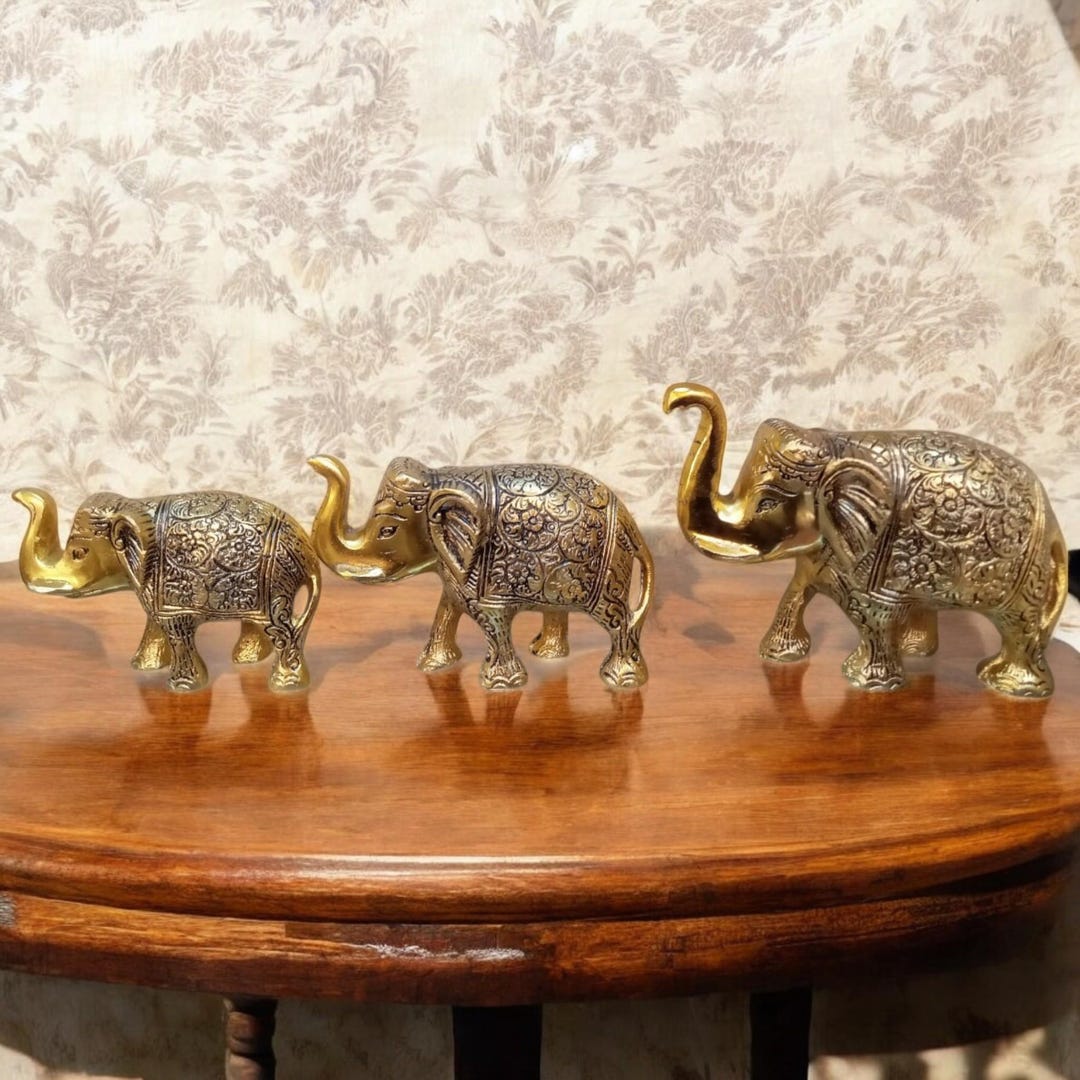 Gold Polish Metal Elephant Statue Set: Home Decor, Good Luck Charm - Etsy