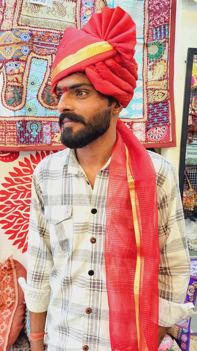 Red Silk Wedding Pagdi: Indian Baraat Safa Turban (23 Inch) - Etsy